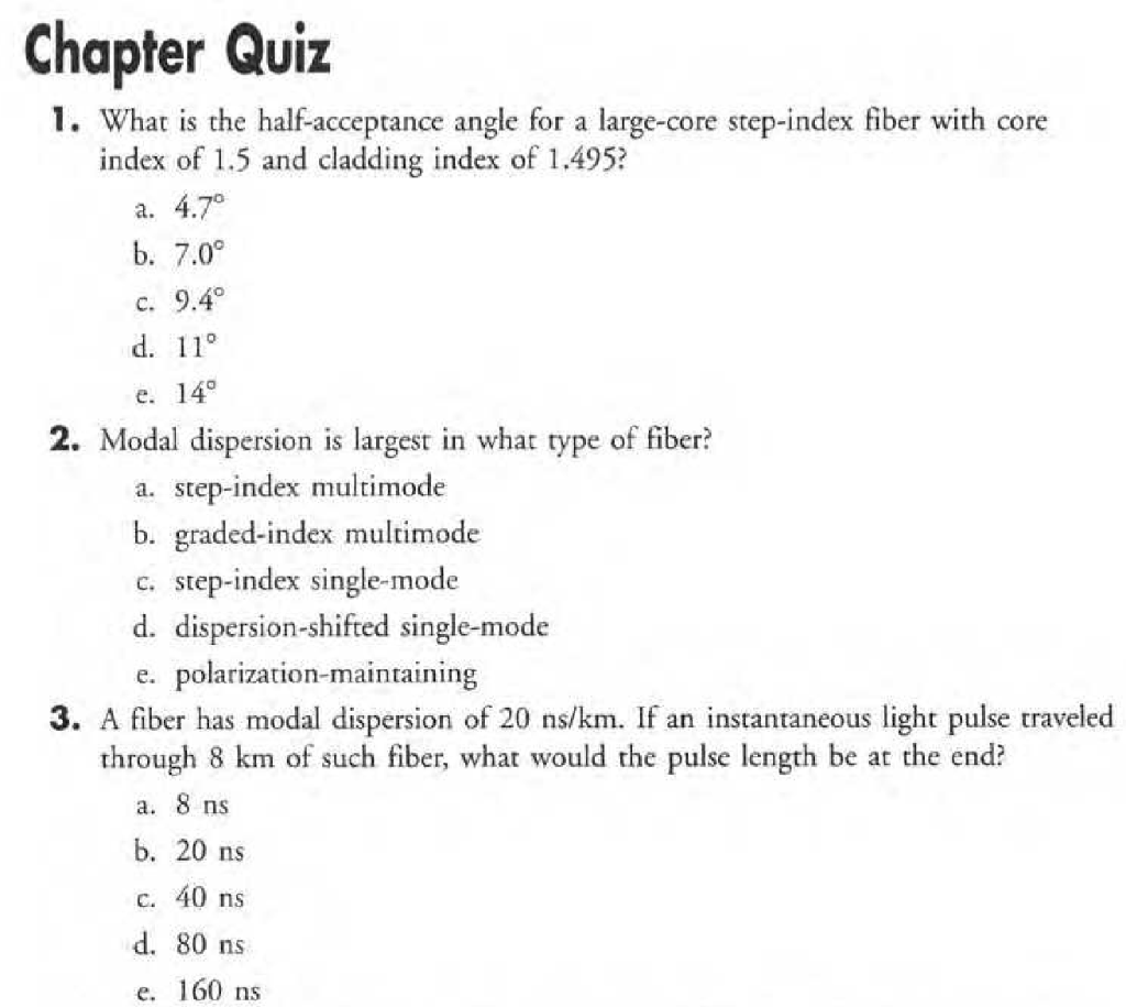 Solved 1. What is the half-acceptance angle for a large-core | Chegg.com