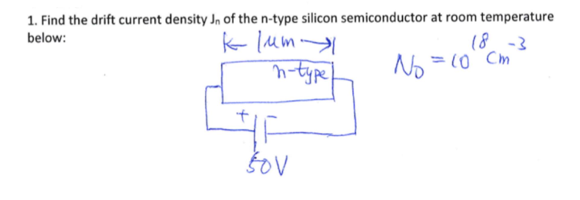 Solved 1. Find the drift current density Jn of the n-type | Chegg.com