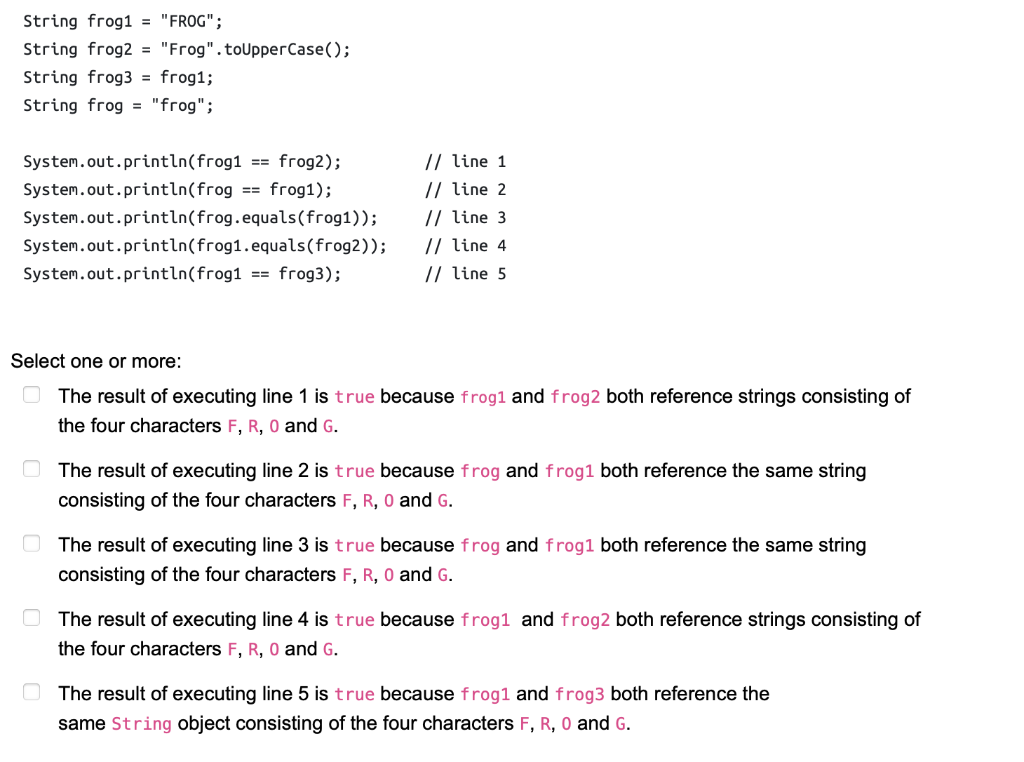 Solved String frog1= "FROG"; String frog2= | Chegg.com