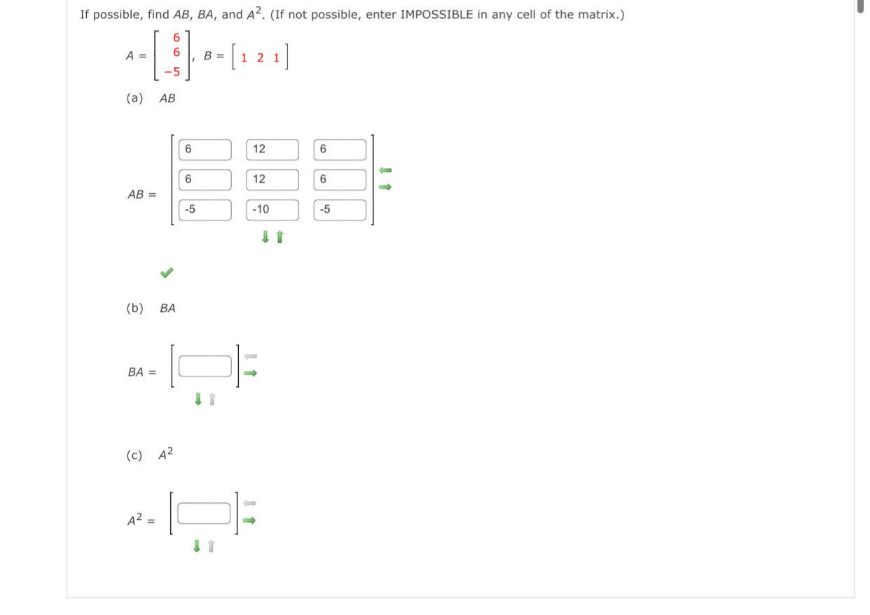 Solved If possible, find AB,BA, and A2. (If not possible, | Chegg.com