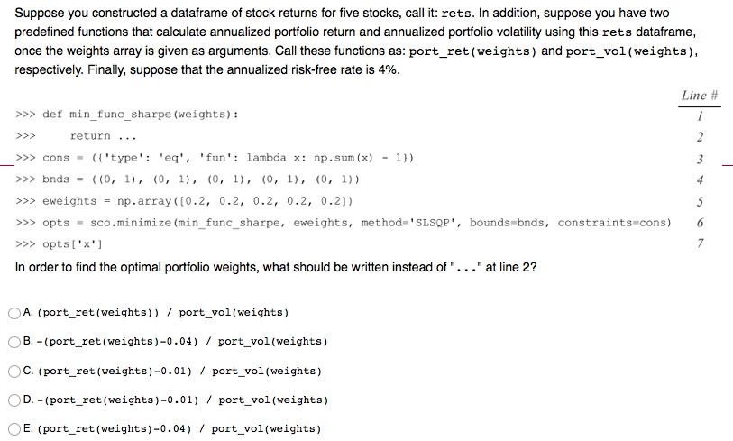Solved Suppose you constructed a dataframe of stock returns | Chegg.com
