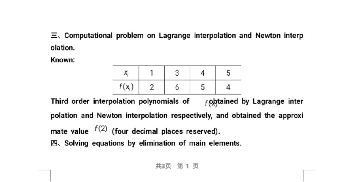 Solved 3 Computational Problem On Lagrange Interpolation 