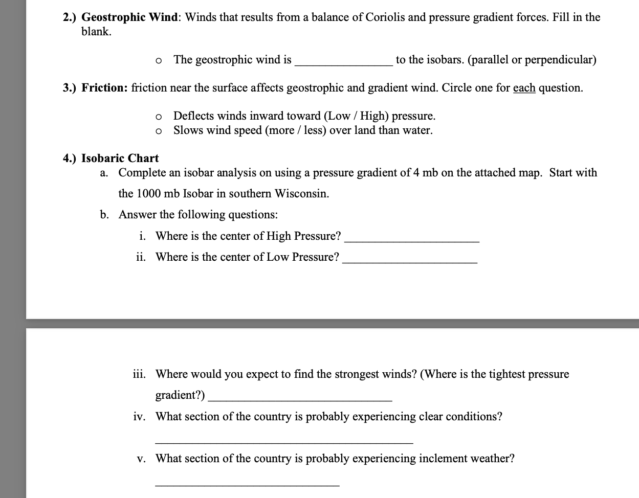 Solved 2.) Geostrophic Wind: Winds that results from a | Chegg.com
