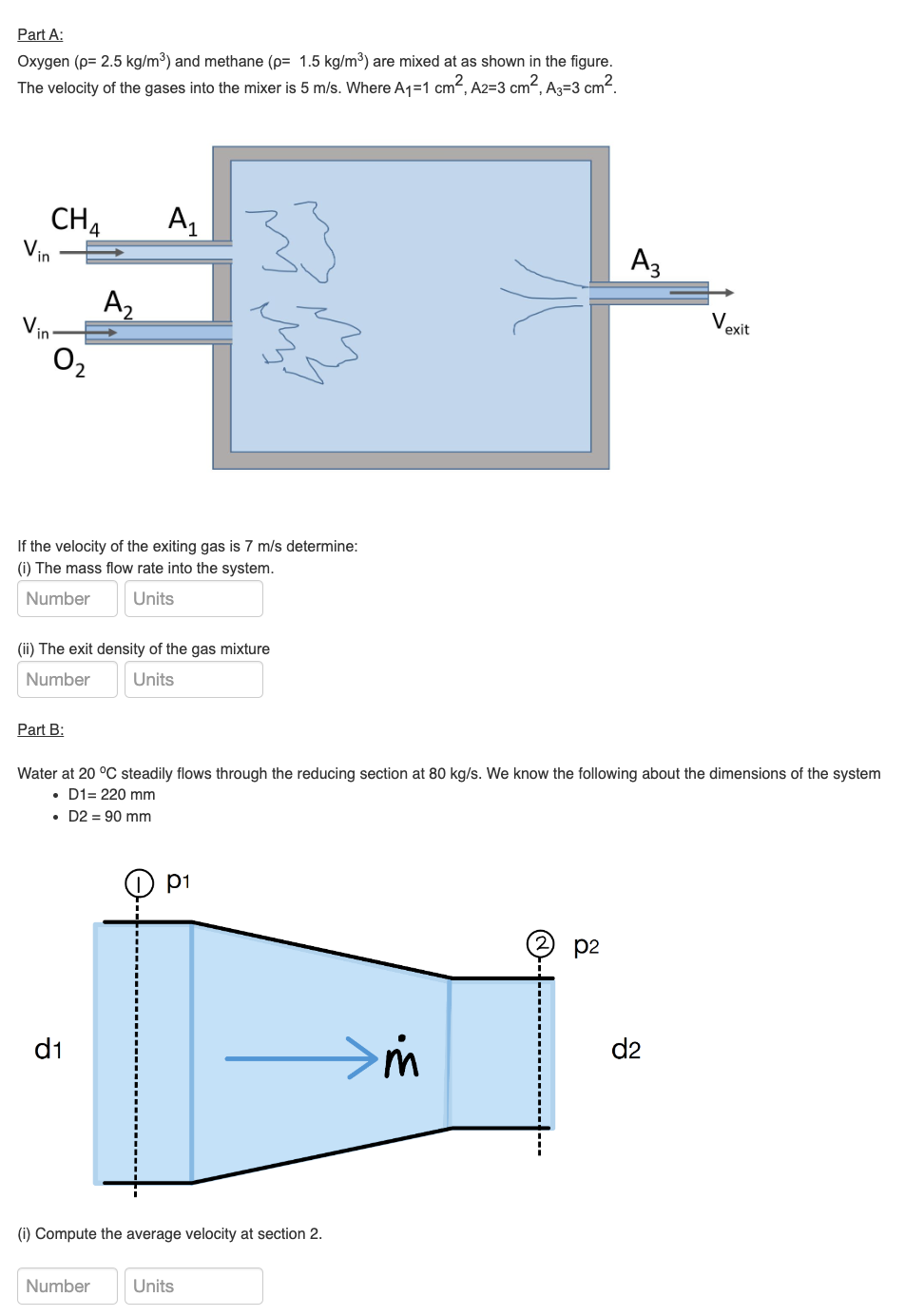 Solved Part A: Oxygen (ρ=2.5 kg/m3) and methane (ρ=1.5 | Chegg.com