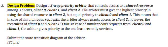 Solved 3. Design Problem: Design a 3-way priority arbiter | Chegg.com