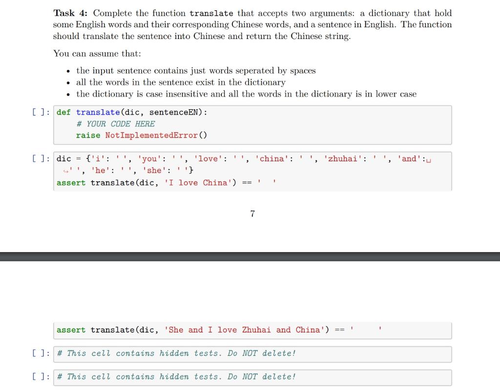 Solved Task 4: Complete the function translate that accepts | Chegg.com