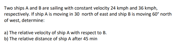 Solved Two ships A and B are sailing with constant velocity | Chegg.com