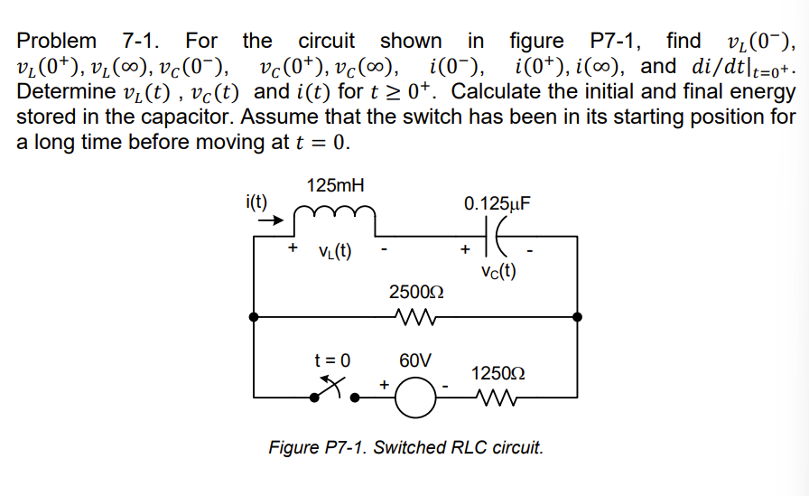 Solved Problem 7-1. For the circuit shown in figure P7−1, | Chegg.com