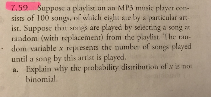 Solved 7.59 Suppose a playlist on an MP3 music player con- | Chegg.com