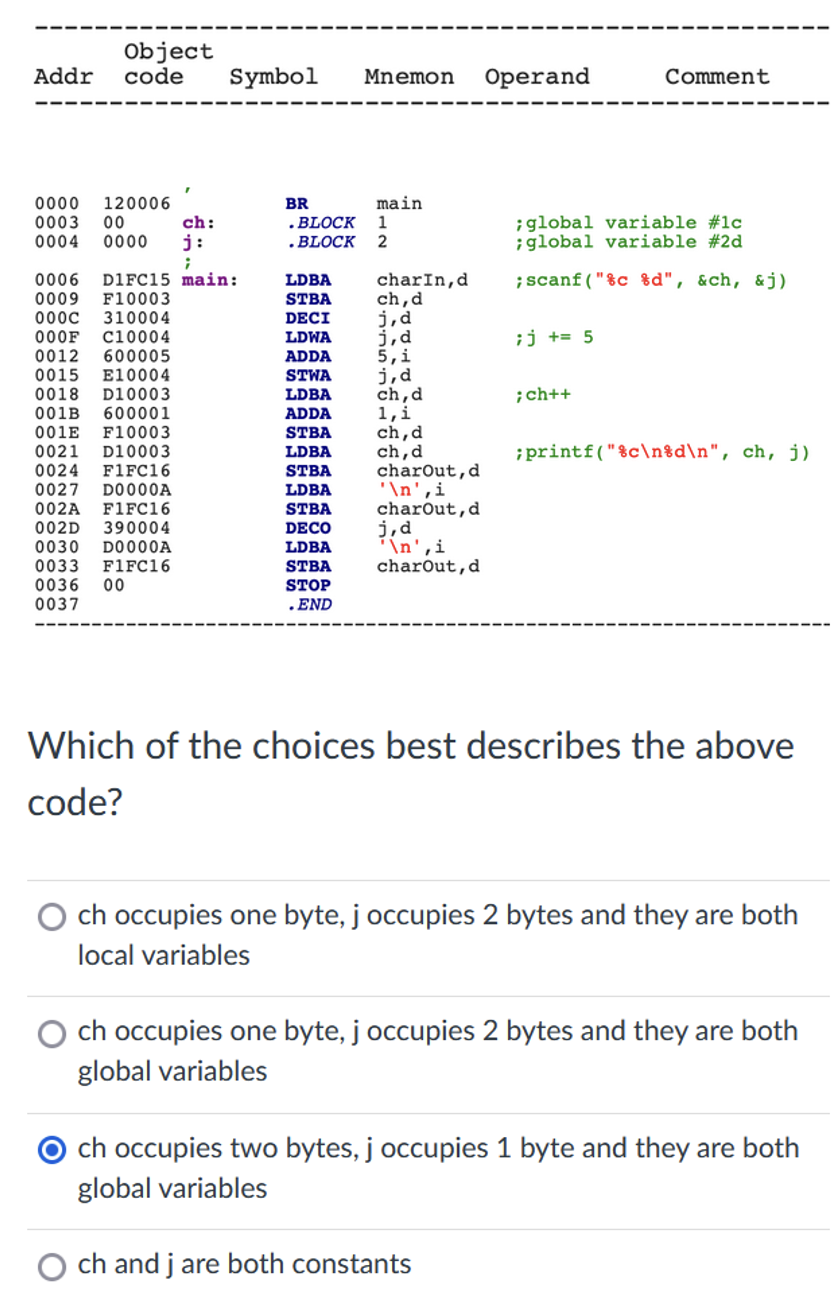 Solved Which of the choices best describes the above code? | Chegg.com