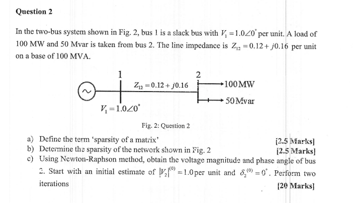 Solved In the two-bus system shown in Fig. 2, bus 1 is a | Chegg.com