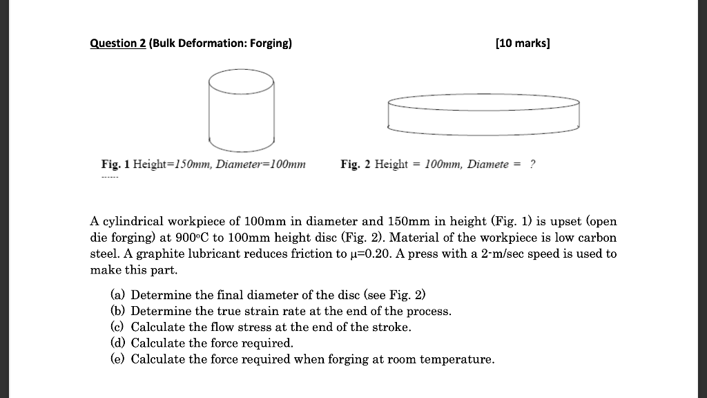 Solved Question 2 (Bulk Deformation: Forging) [10 marks] | Chegg.com