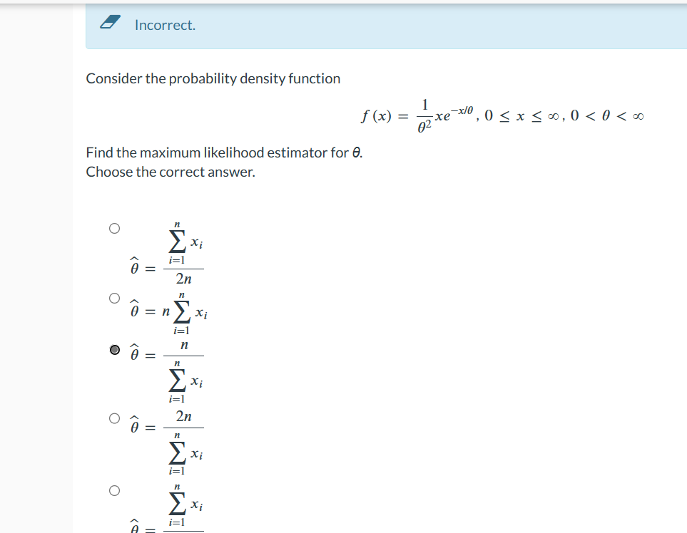 θ Incorrect. Consider the probability density | Chegg.com