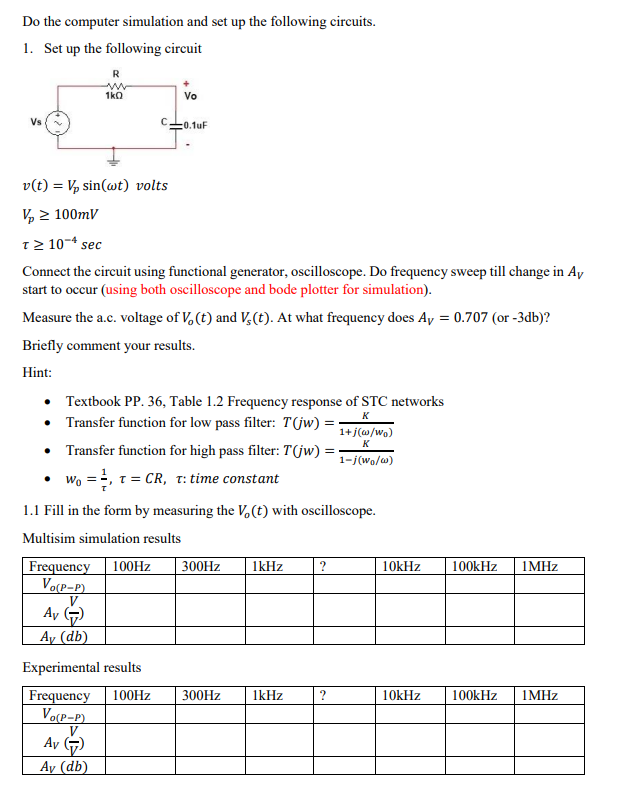 Do the computer simulation and set up the following | Chegg.com