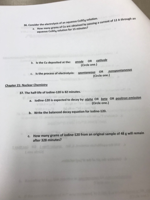 Solved 36. Consider the electrolysis of an aqueous Cuso4 | Chegg.com