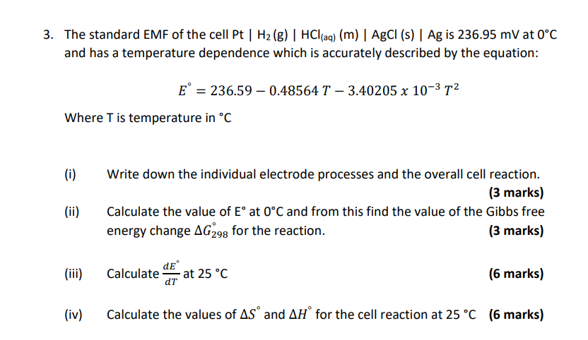 Solved The standard EMF of the cell Pt ∣H2( g)∣HCl(aq) | Chegg.com