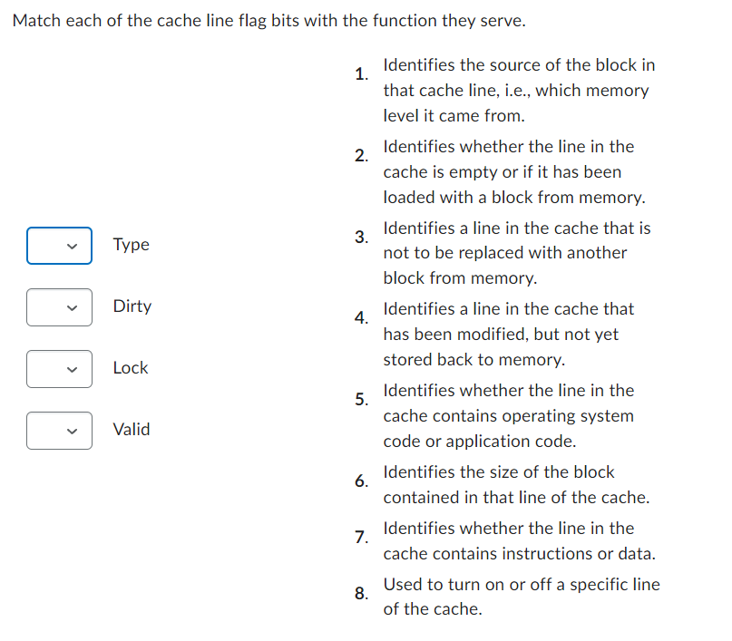 Solved Match each of the cache line flag bits with the | Chegg.com