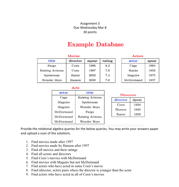 Solved Assignment 3 Due Wednesday Mar 8 30 points Example | Chegg.com