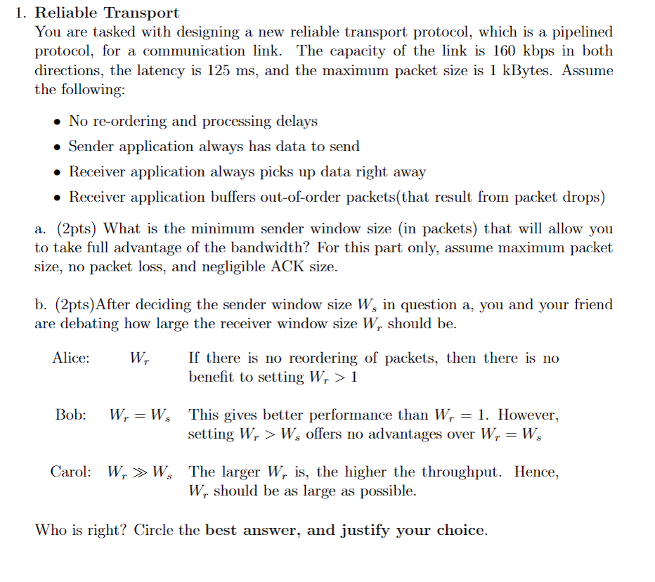 Solved Reliable Transport You are tasked with designing a | Chegg.com