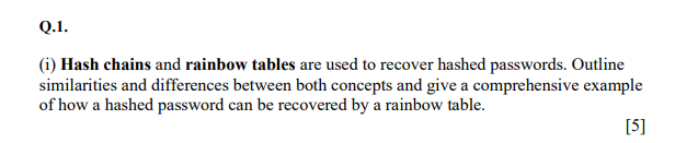 Solved Q.1. (i) Hash chains and rainbow tables are used to | Chegg.com