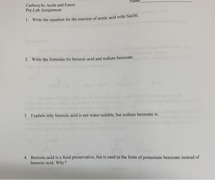 Solved Name Carboxylic Acids and Esters Pre-Lab Assignment | Chegg.com