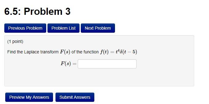 Solved Find the Laplace transform F(s) of the function | Chegg.com