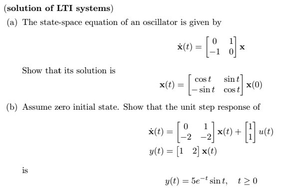 Solved (solution of LTI systems) (a) The state-space | Chegg.com