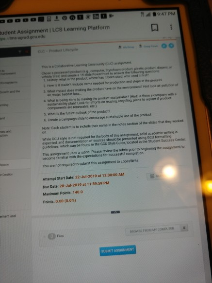 M al947 PM tudent Assignment | LCS Learning Platform | Chegg.com