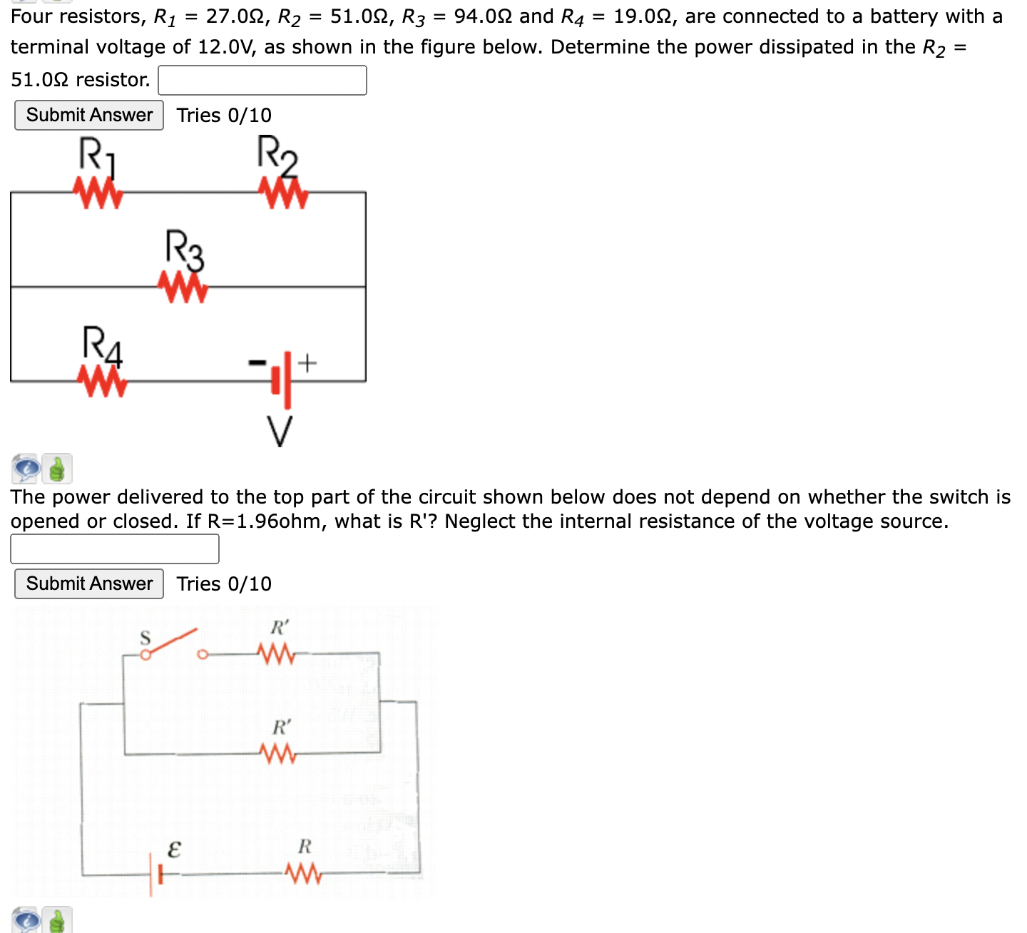 Solved Four resistors, R1=27.0Ω,R2=51.0Ω,R3=94.0Ω and | Chegg.com