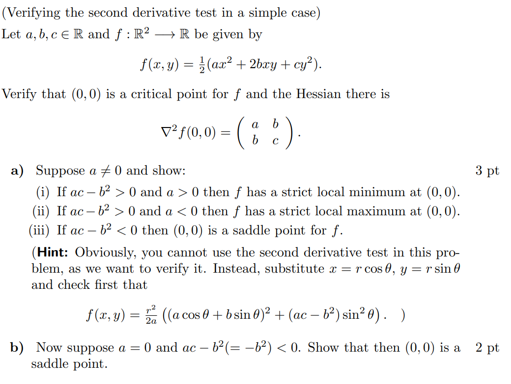 Solved (Verifying the second derivative test in a simple | Chegg.com