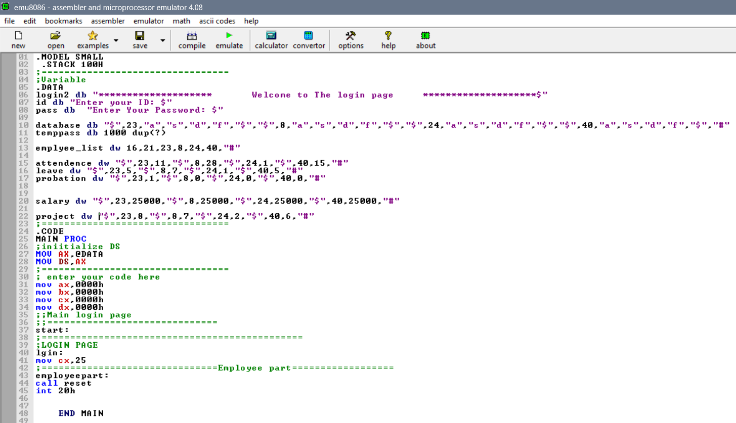 Solved Please create an emu8086 ﻿program on 1) ﻿employee | Chegg.com