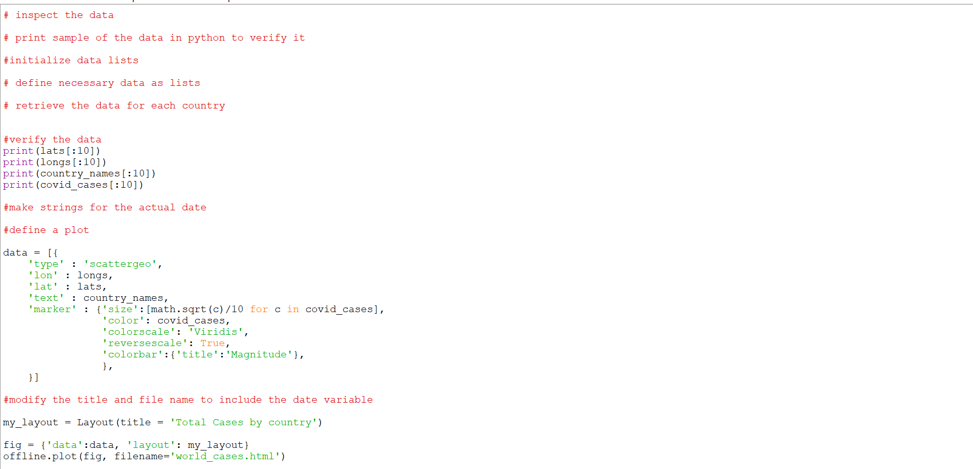 Task 2 Plot the world covid cases on the Map Step 1 | Chegg.com