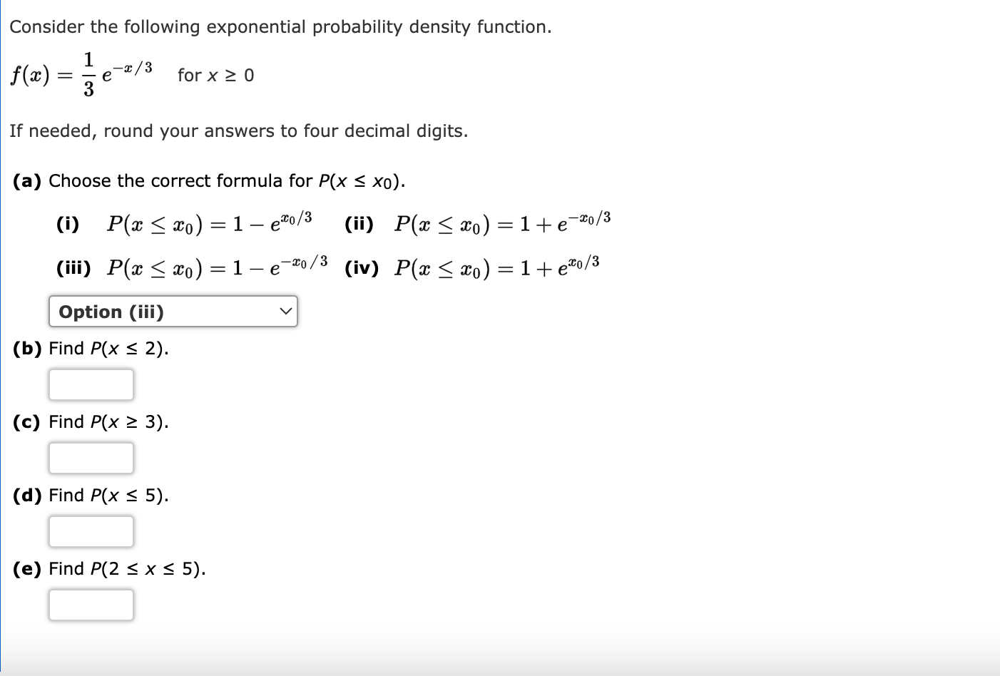 Solved Consider the following exponential probability | Chegg.com