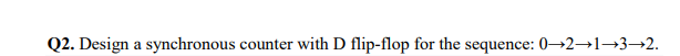 Solved Q2. Design a synchronous counter with D flip-flop for | Chegg.com