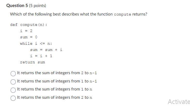 Solved Question 5 (5 points) Which of the following best | Chegg.com