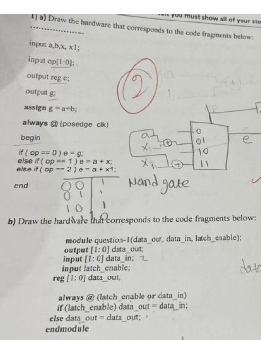 Solved a) ﻿Draw the hardware that corresponds to the code | Chegg.com