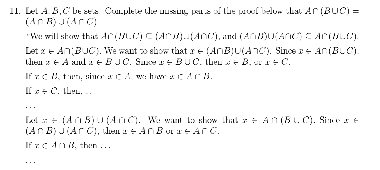 Solved 1. Let A,B,C be sets. Complete the missing parts of | Chegg.com