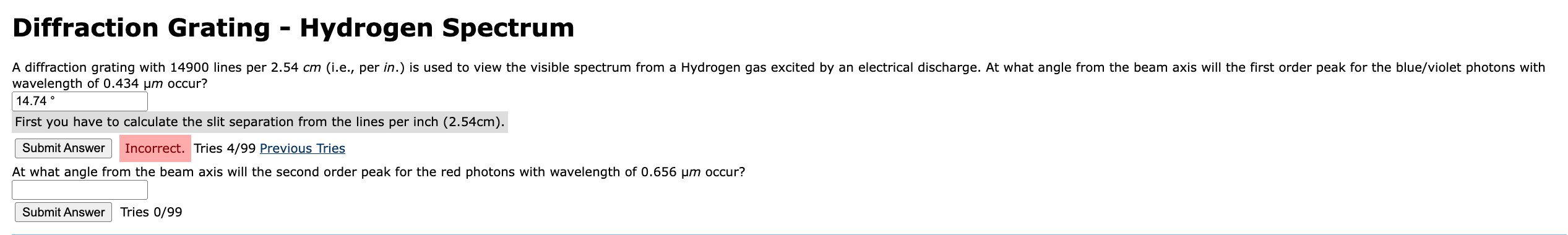 Solved Diffraction Grating - Hydrogen Spectrum A diffraction | Chegg.com