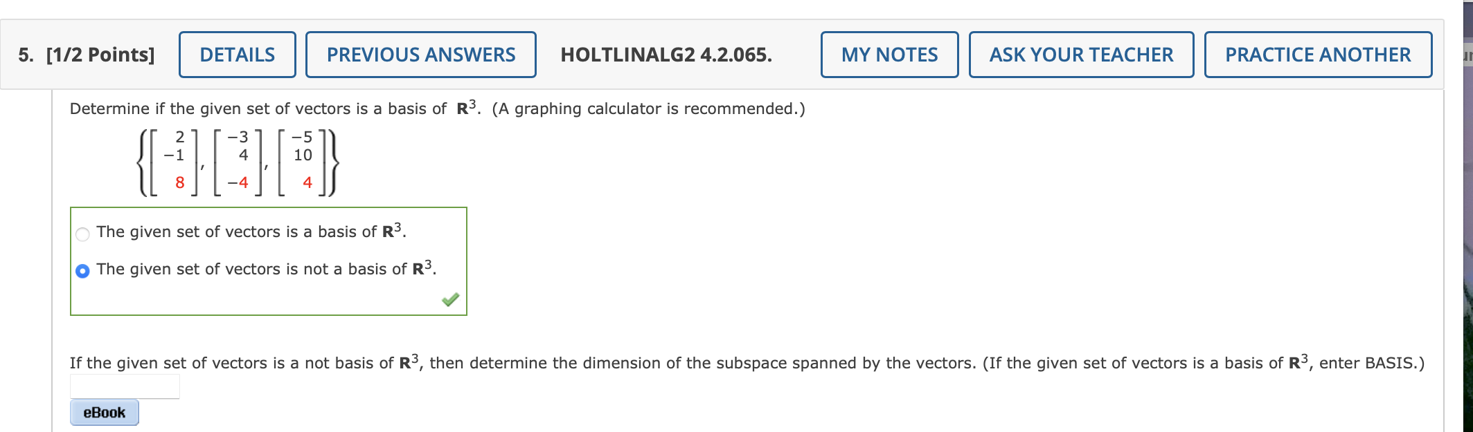 Solved ⎩⎨⎧⎣⎡2−18⎦⎤,⎣⎡−34−4⎦⎤,⎣⎡−5104⎦⎤⎭⎬⎫ The given set of | Chegg.com