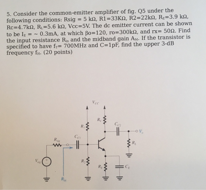 Solved Consider the common-emitter amplifier of fig. Q5 | Chegg.com