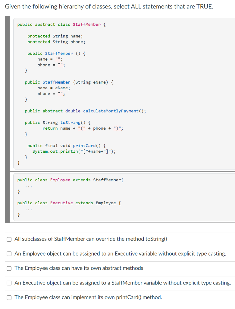 Solved Source Code: public abstract class StaffMember { | Chegg.com