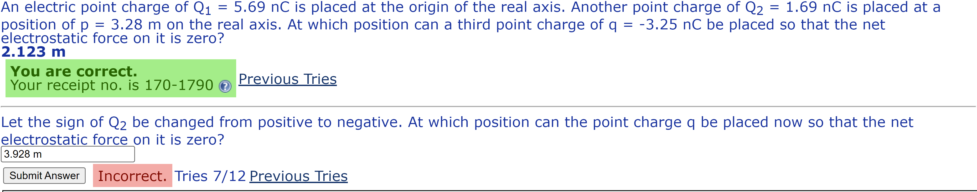 Solved An electric point charge of Q1=5.69nC ﻿is placed at | Chegg.com