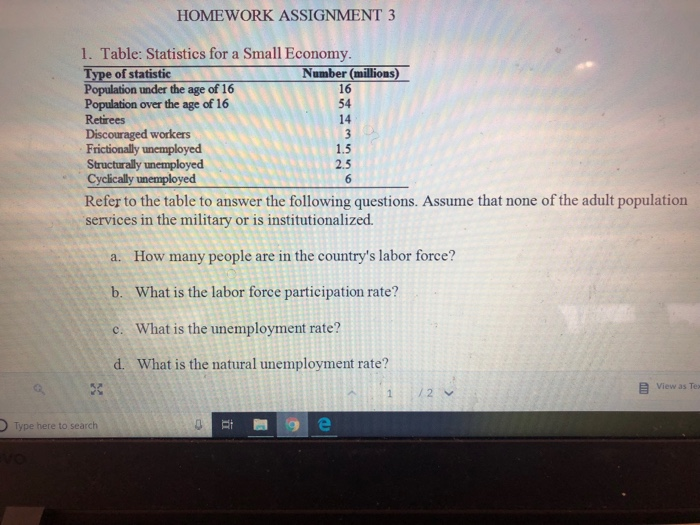 Solved HOMEWORK ASSIGNMENT 3 1. Table: Statistics for a | Chegg.com