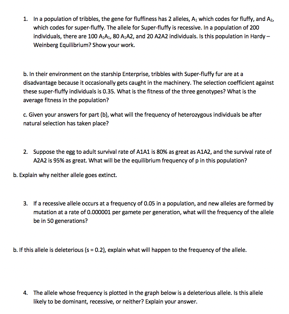 Solved 1. In a population of tribbles, the gene for | Chegg.com