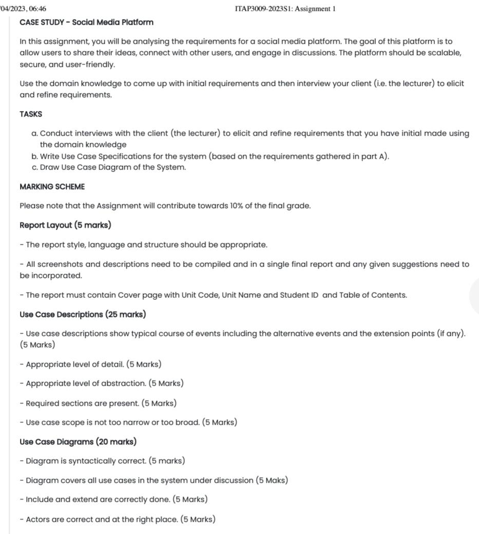 Solved 2023,06:46 ITAP3009-2023S1: Assignment 1 CASE STUDY - | Chegg.com