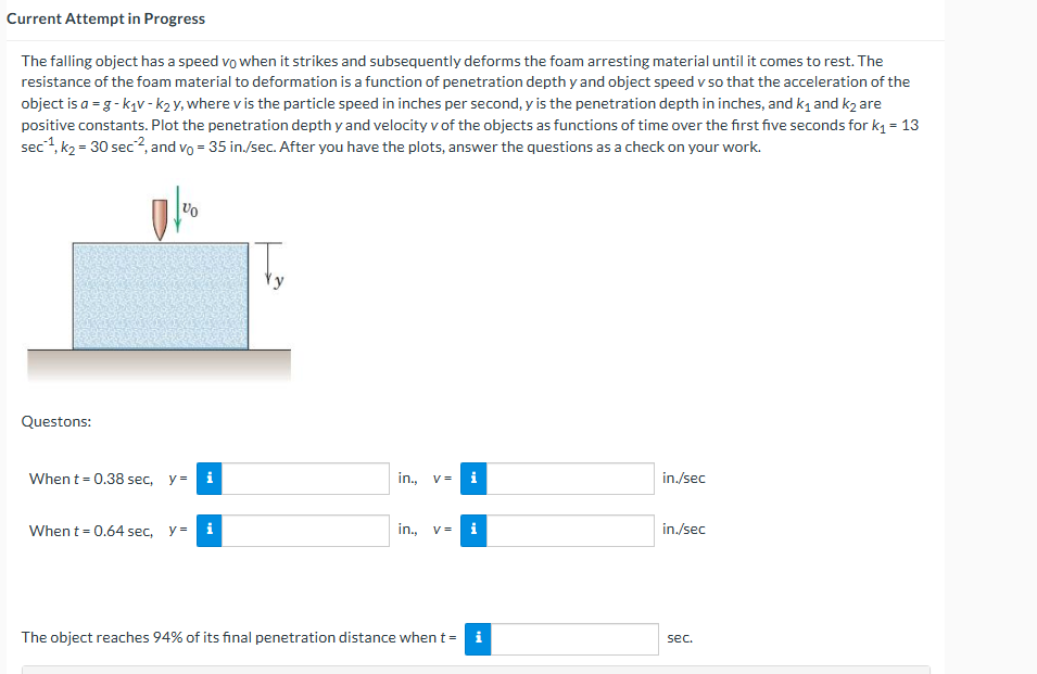 Solved Current Attempt in ProgressThe falling object has a | Chegg.com