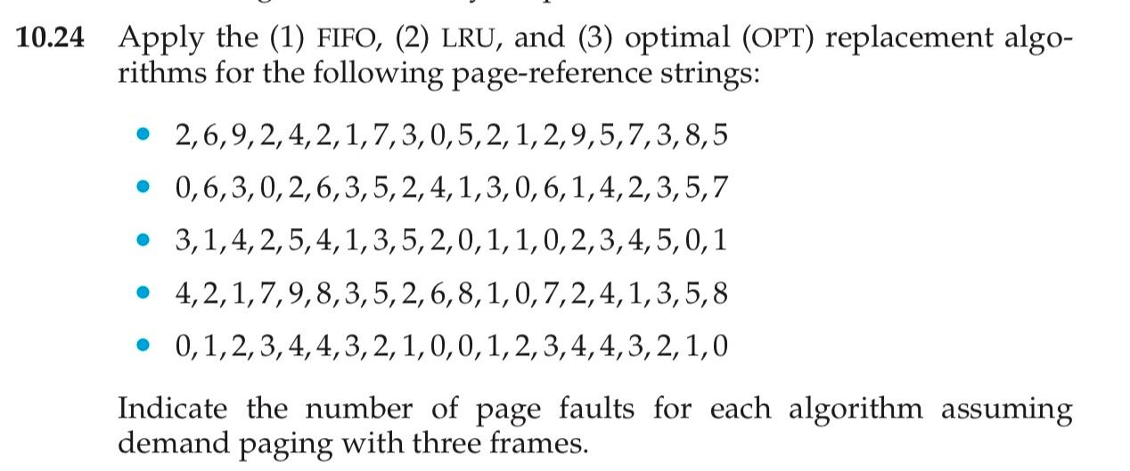 Solved 024 Apply The 1 Fifo 2 Lru And 3 Optimal 