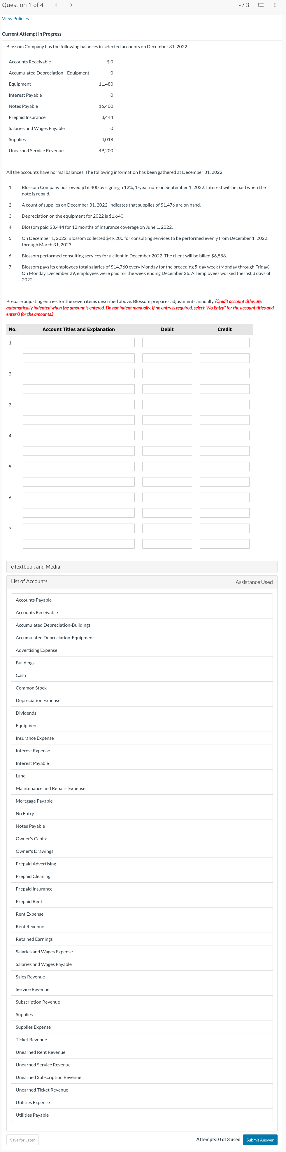 Blossom Company has the following balances in | Chegg.com