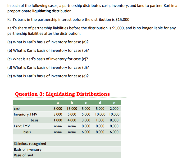 Solved In each of the following cases, a partnership | Chegg.com