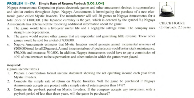 Solved PROBLEM II-17A Simple Rate of Return; Payback [LO3, | Chegg.com